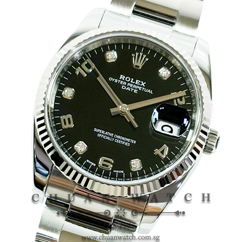 Rolex Oyster Perpetual Date 34mm 115234 Black Arabic Diamonds ...